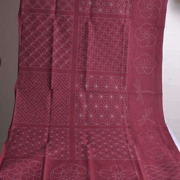 Deep Red Sashiko Panel #1, Traditional Patterns - A Threaded Needle