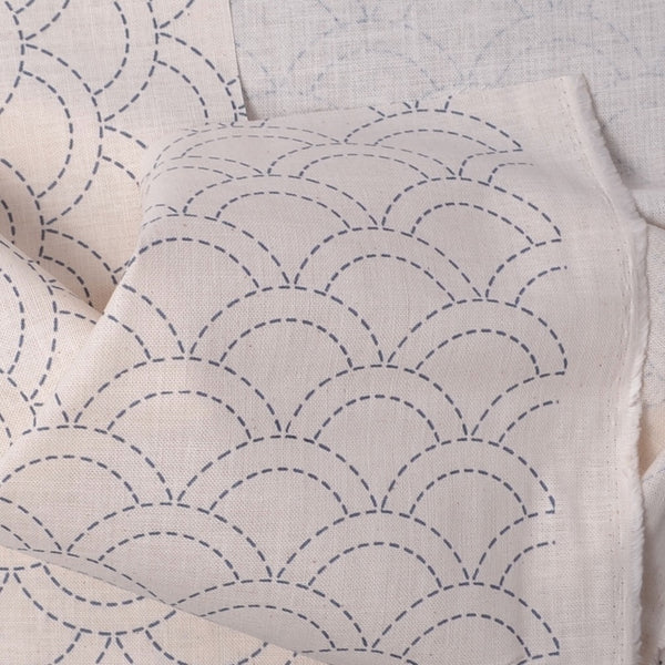 Ready to Stitch Sashiko Fabric, Sashiko Waves - A Threaded Needle