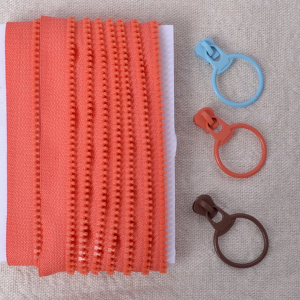 Single Sided Zipper Tape with 3 Metal Pull Tabs, Coral - A Threaded Needle