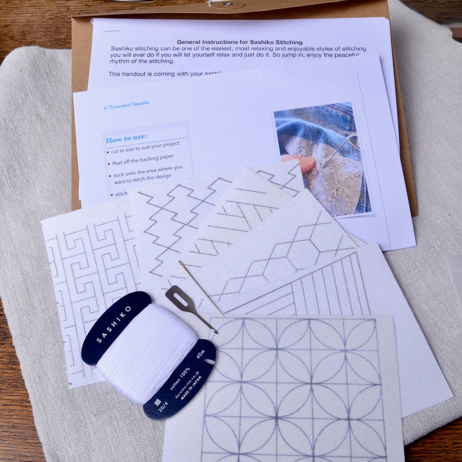 Sashiko Beginner Kits Small Projects & Books - A Threaded Needle